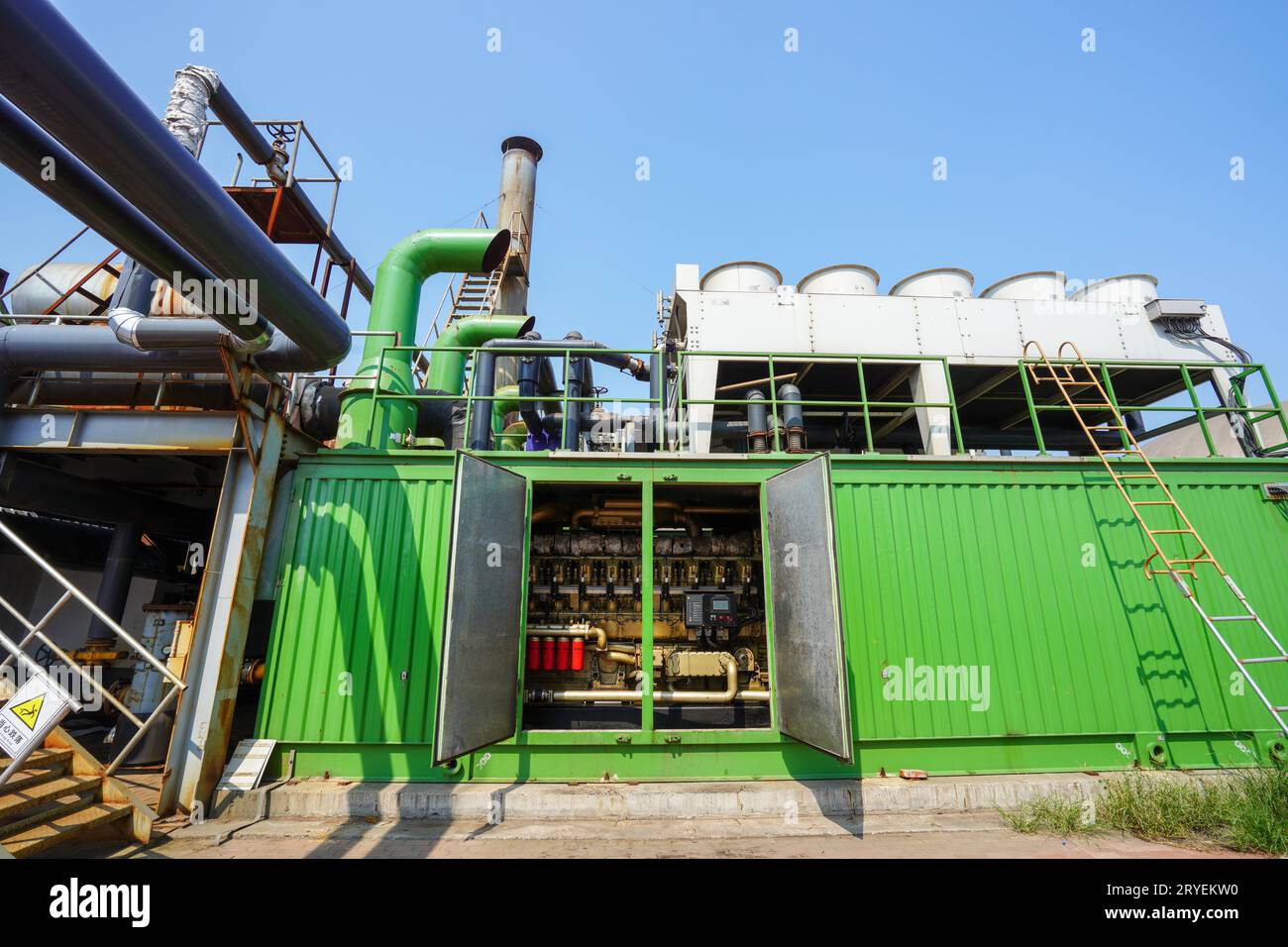 The biogas generator unit is located in a biogas power station Stock ...