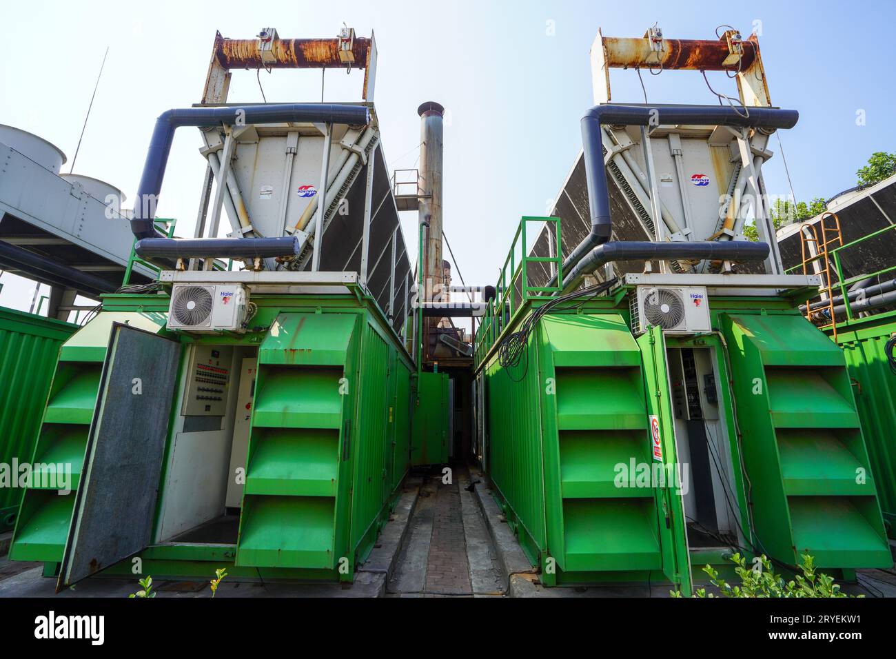 The biogas generator unit is located in a biogas power station Stock ...