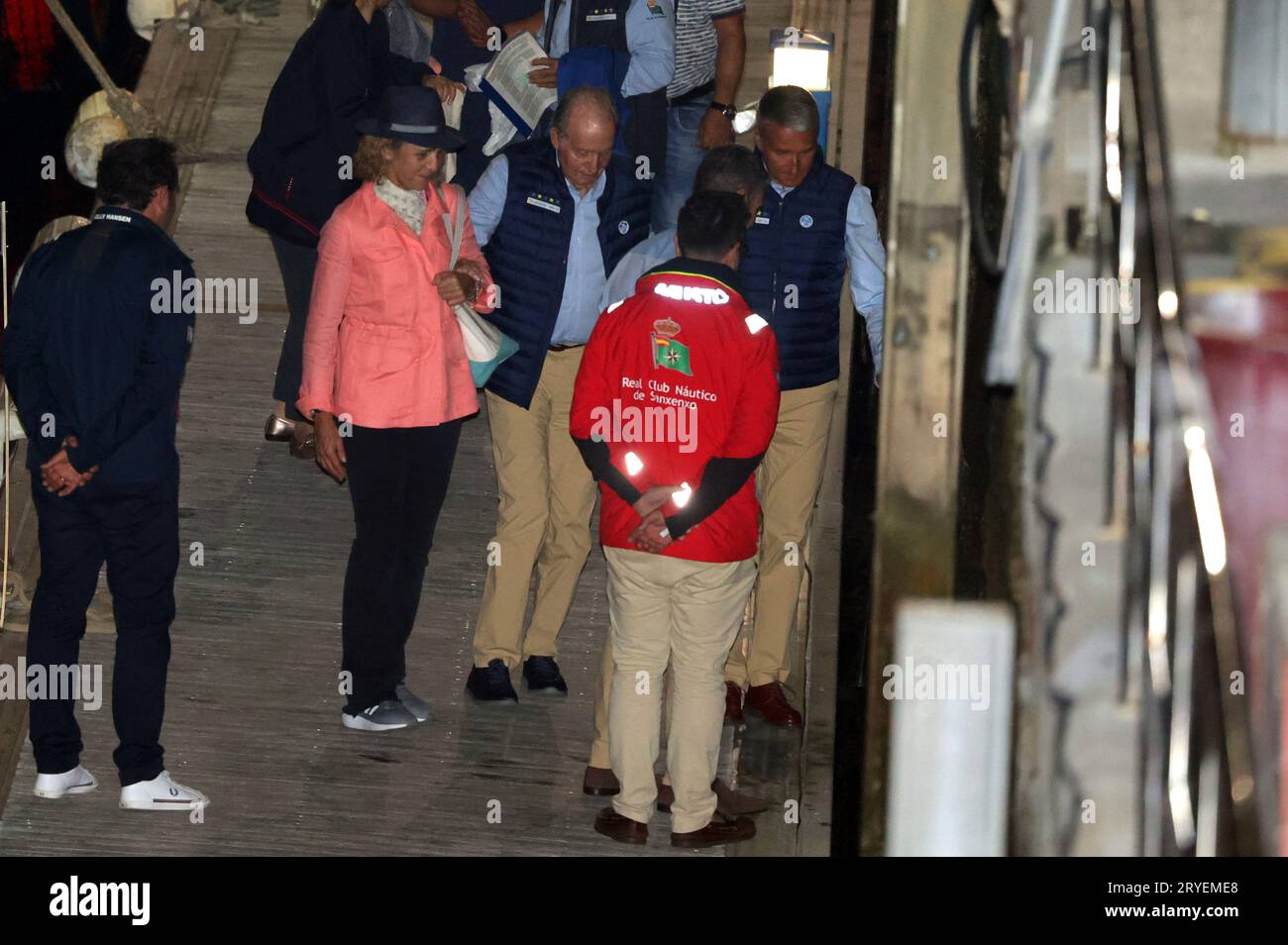 King Juan Carlos I and Infanta Elena returning to port after dinner on ...