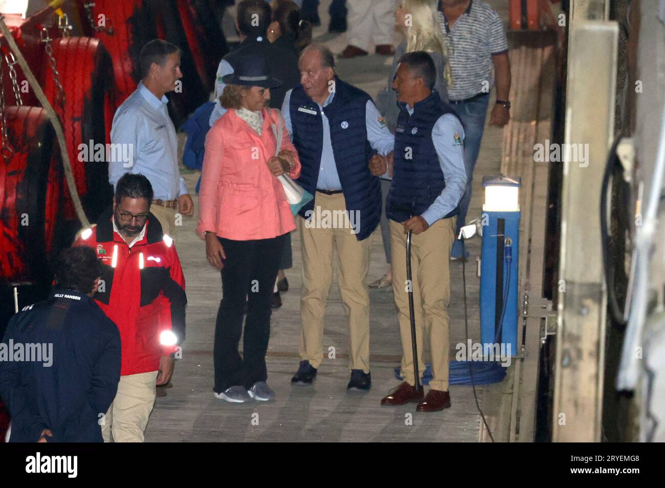 King Juan Carlos I and Infanta Elena returning to port after dinner on ...