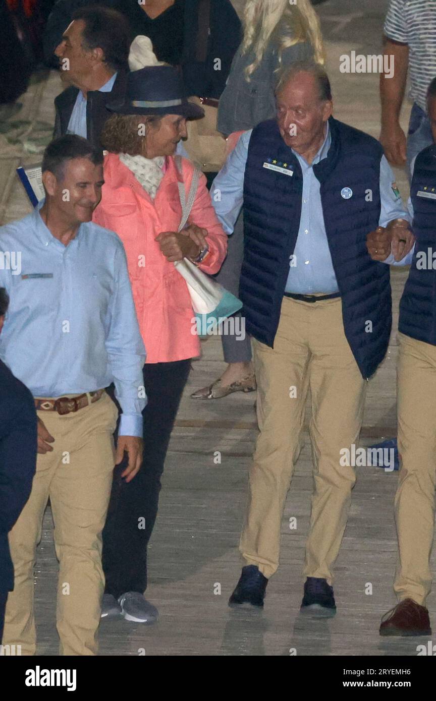 King Juan Carlos I and Infanta Elena returning to port after dinner on ...