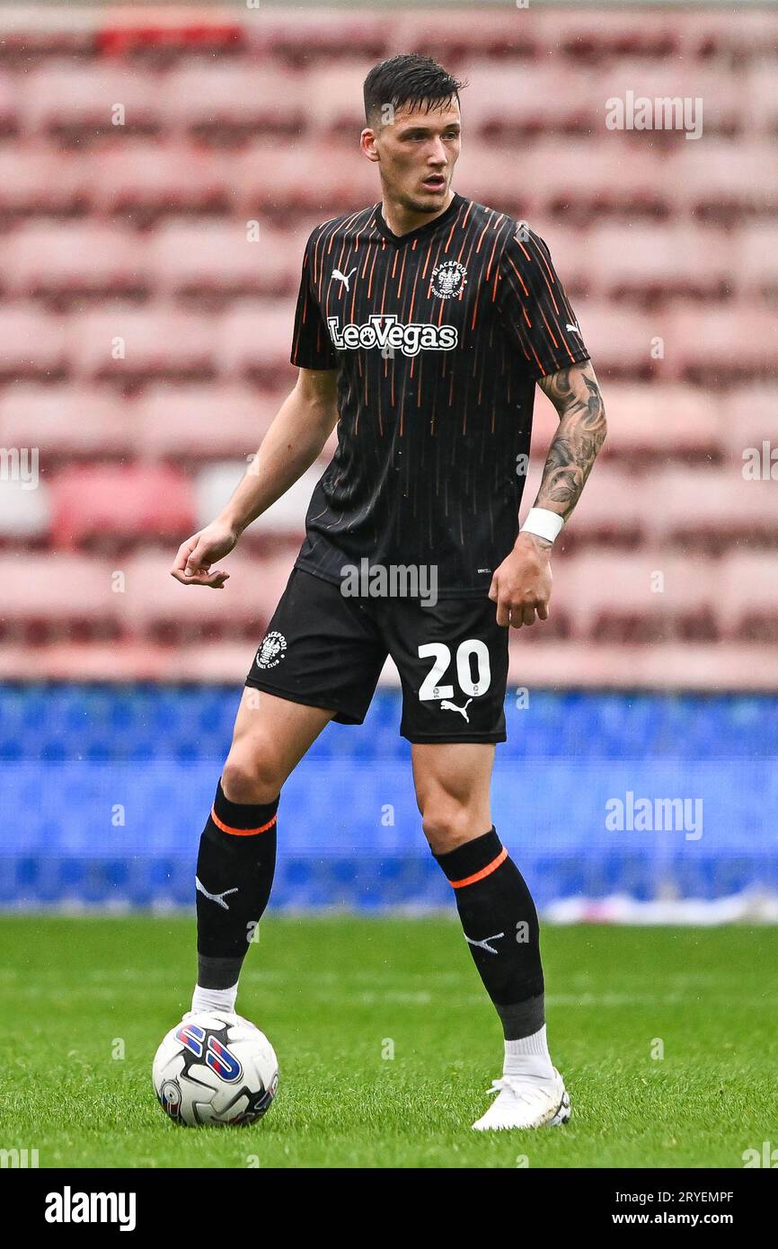 Oliver Casey #20 of Blackpool during the Sky Bet League 1 match ...
