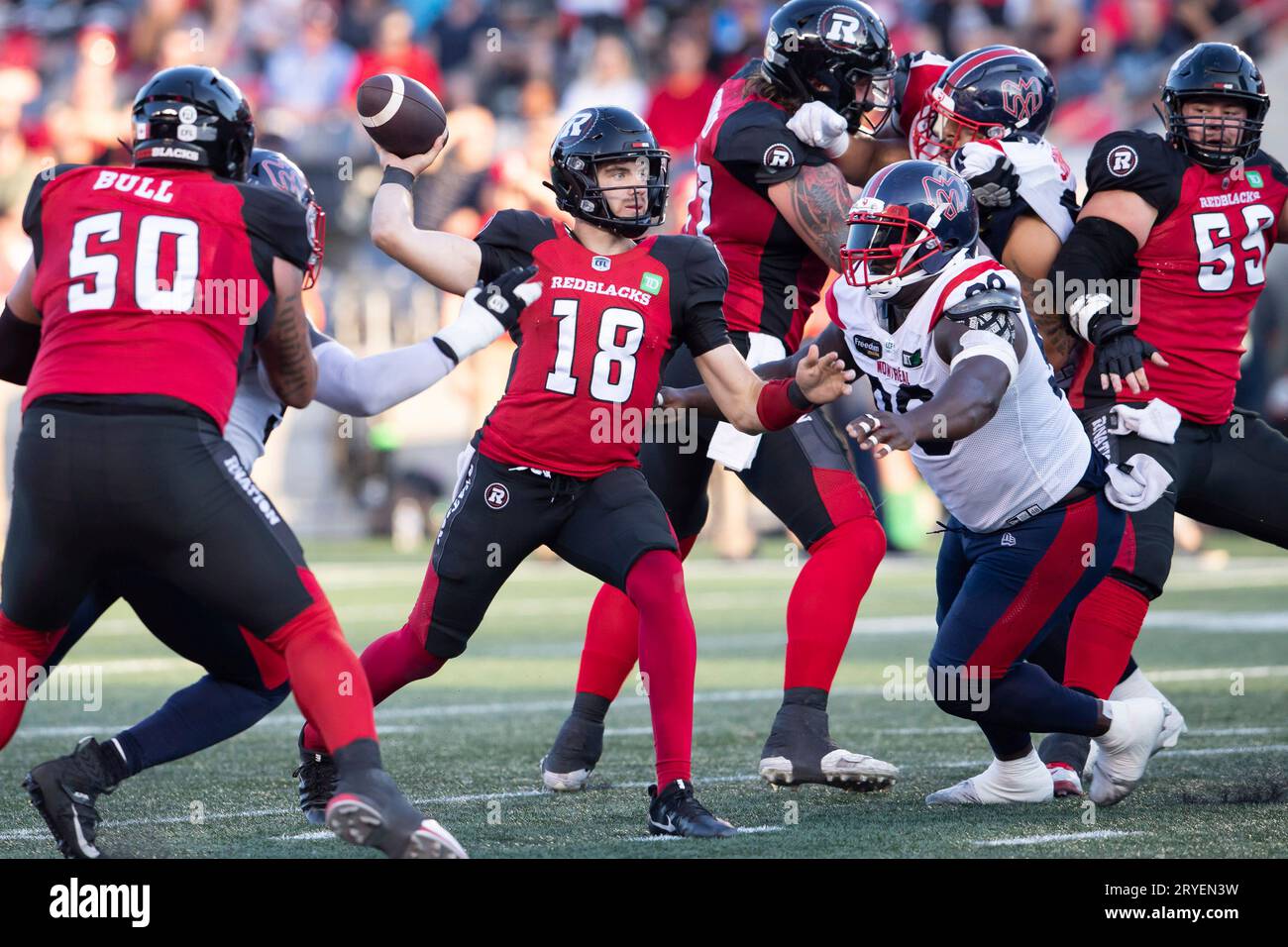 September 30, 2023: Ottawa Redblacks quarterback Dustin Crum (18 ...