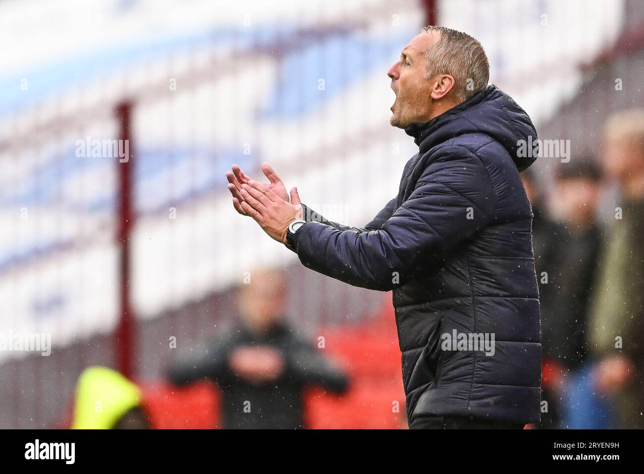 Neil Critchley head coach of Blackpool gives his team instructions ...