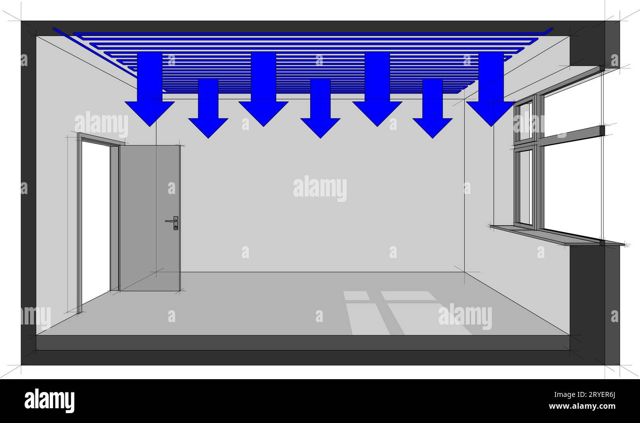 Diagram of a room cooled with ceiling cooling Stock Photo - Alamy