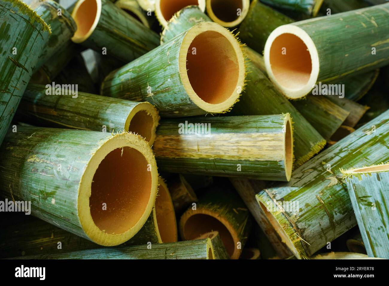 Stacks of bamboo tubes, close-up photos Stock Photo - Alamy