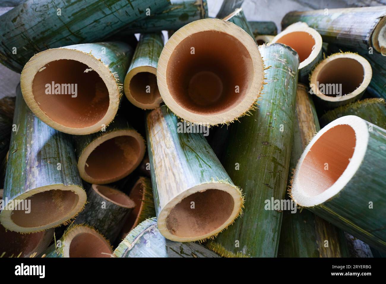 Stacks of bamboo tubes, close-up photos Stock Photo - Alamy