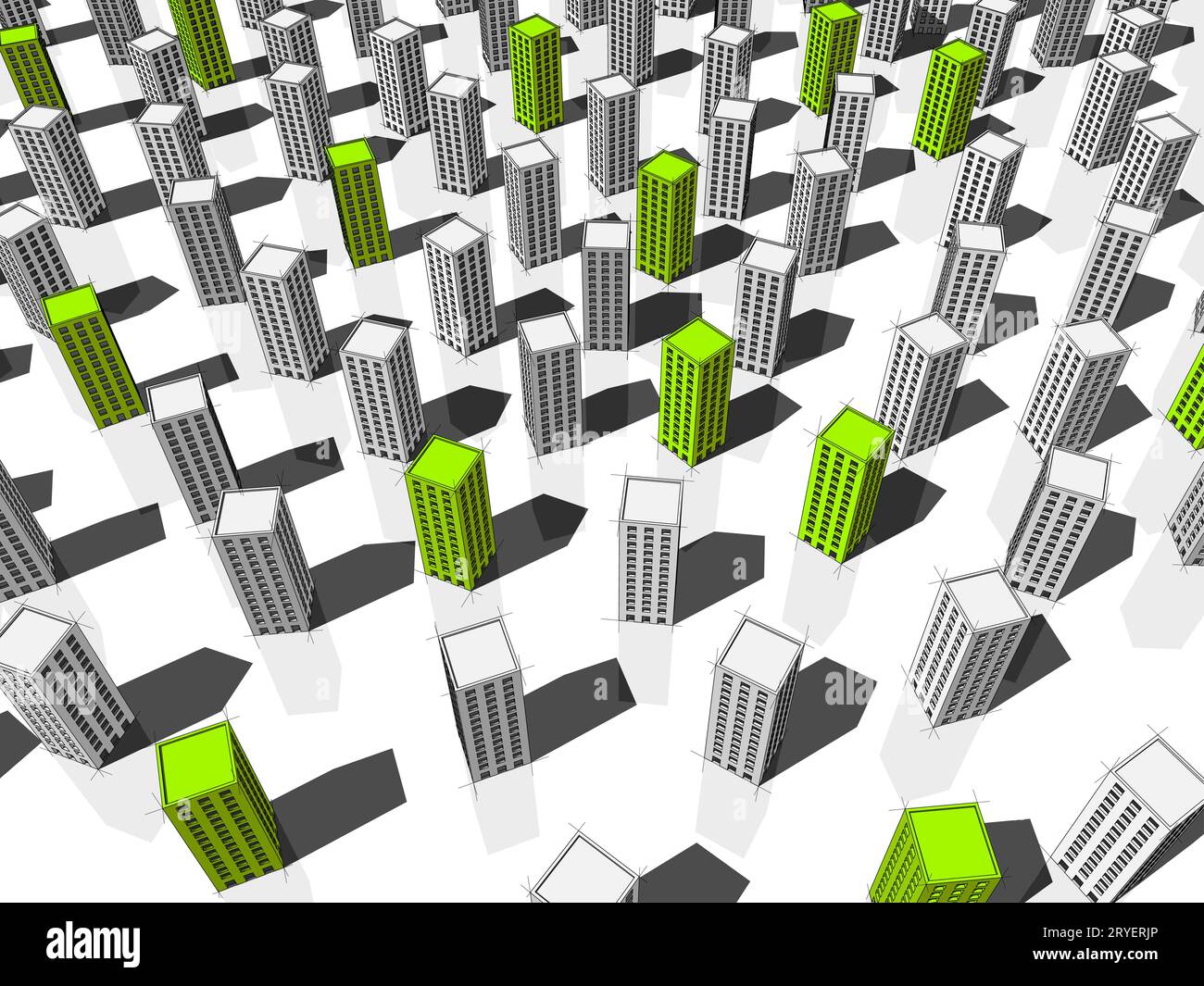 3d illustration of Green and grey buildings Stock Photo - Alamy