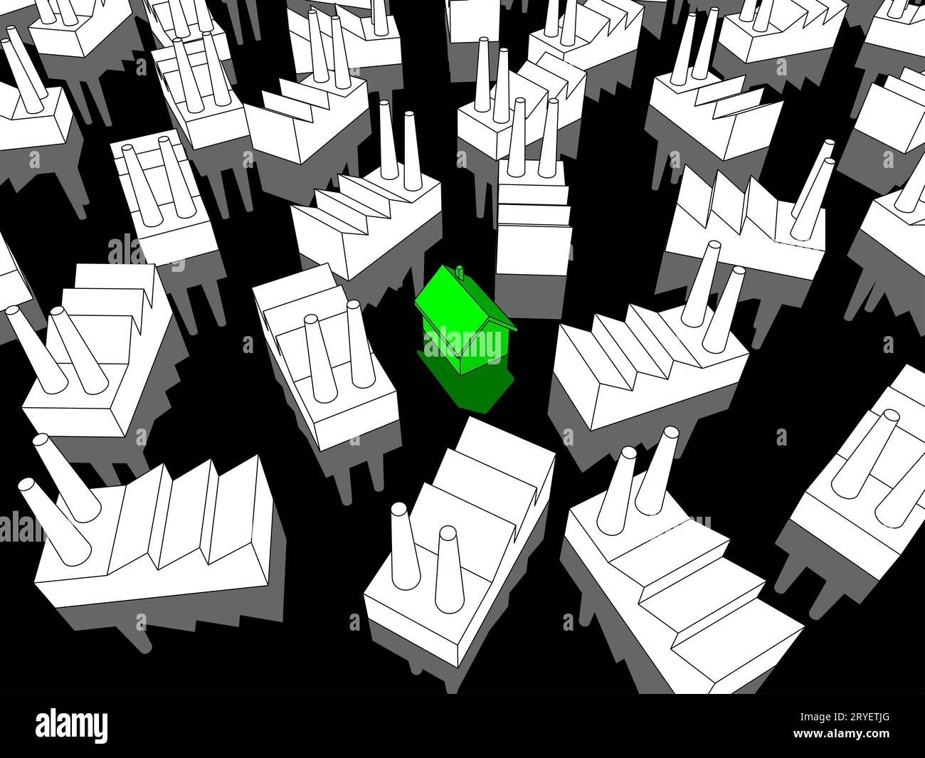Green â€žecologicalâ€œ house surrounded by many factories Stock Photo ...