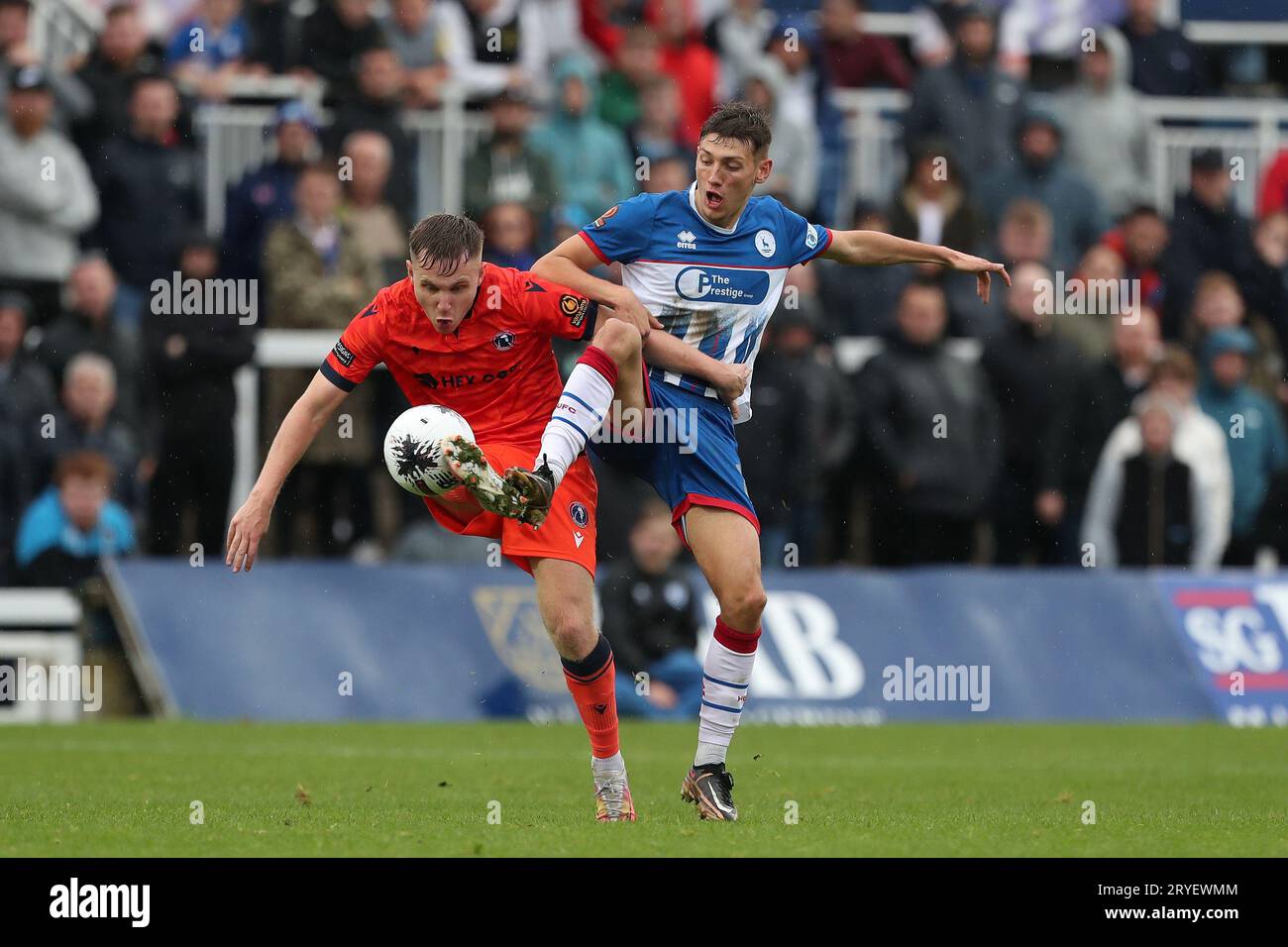 Hartlepool United's Joe Grey battles for possession with Dorking ...