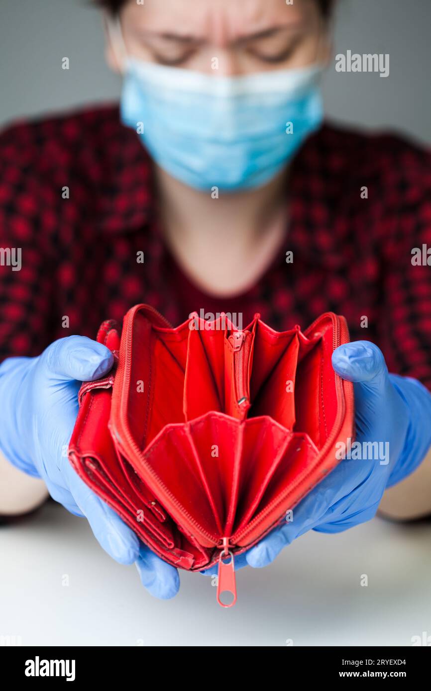 Devastated female caucasian person wearing latex gloves medical face ...