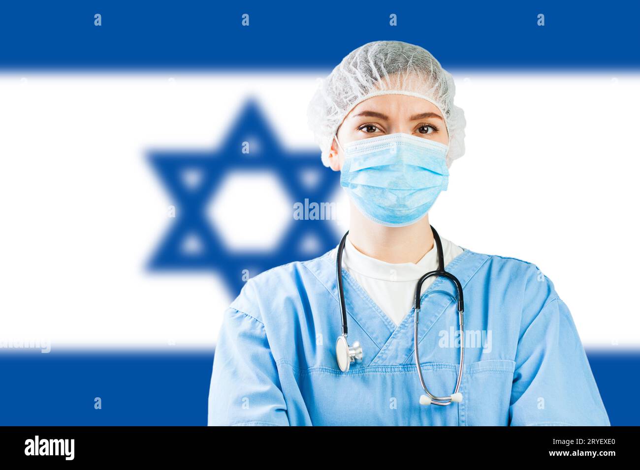 Portrait of a caucasian doctor with flag of Israel in background Stock ...