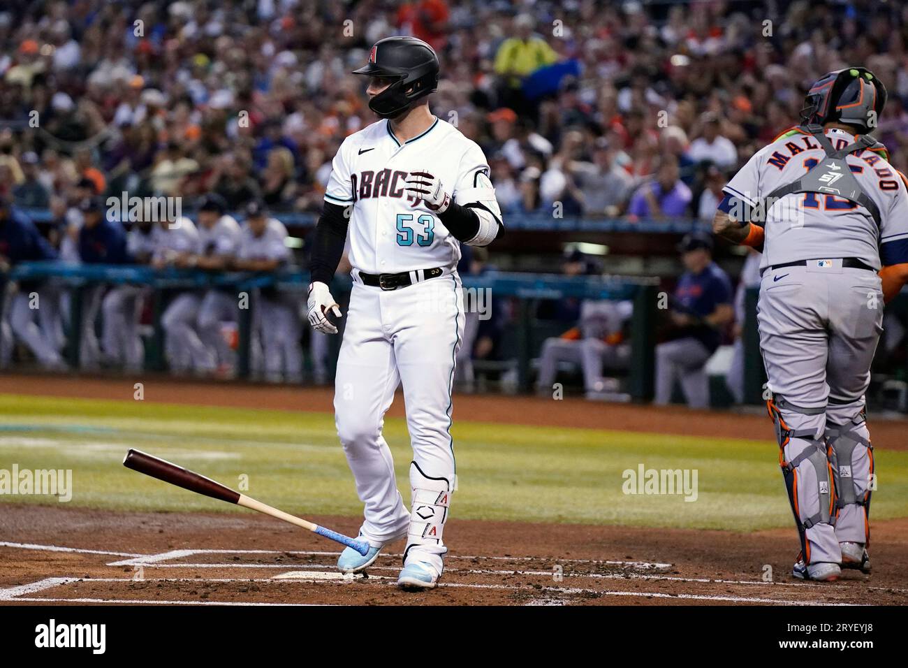 Arizona Diamondbacks' Christian Walker (53) tosses his bat down after ...