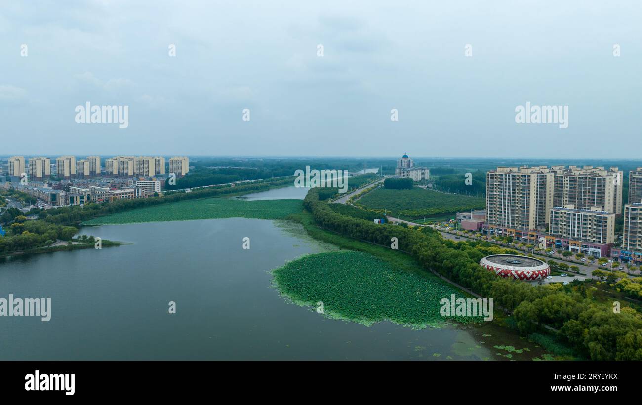 Aerial photography of waterfront city scenery in North China Stock ...