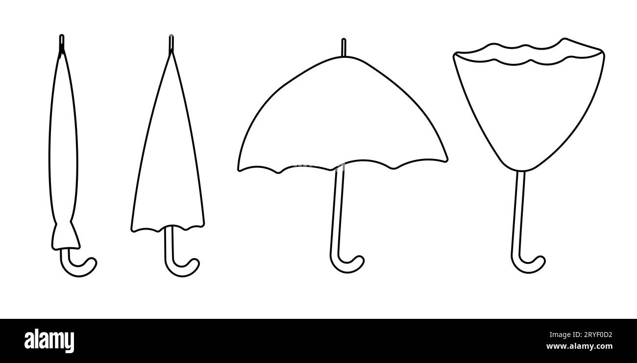 umbrellas line set rain elements weather doodle Stock Vector Image ...