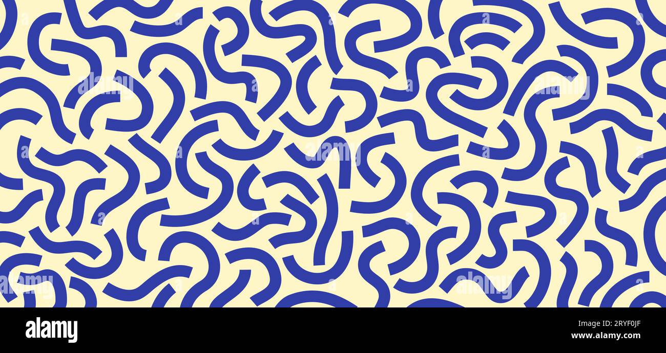 Monochrome doodle pattern. Funny monochrome pattern. Curved blue lines ...