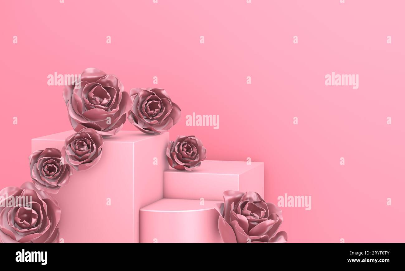 Pink mockup with rose flowers Stock Photo - Alamy