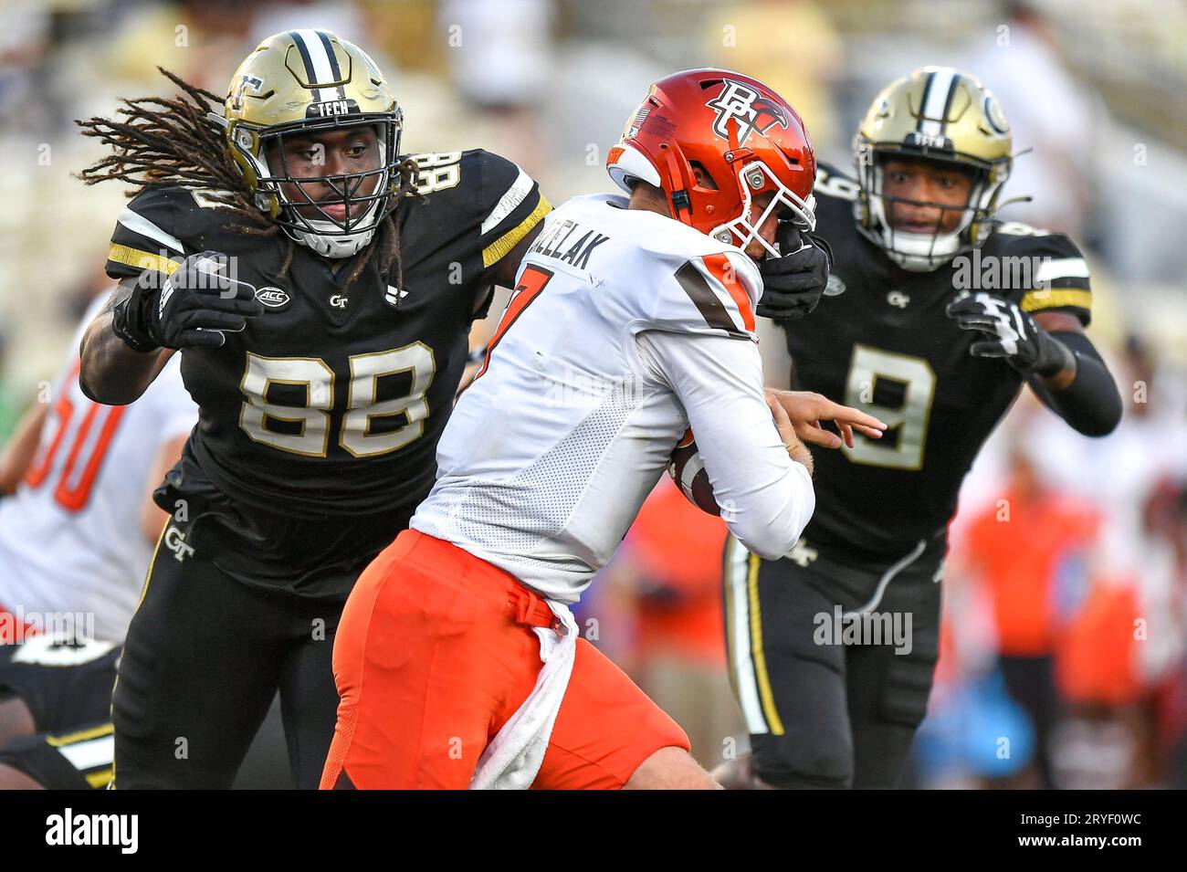Georgia Tech defensive lineman Zeek Biggers (88) tries to tackle ...