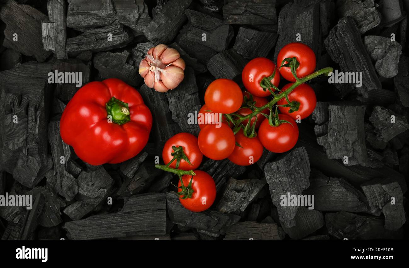 Cooking fresh vegetables on charcoal grill Stock Photo - Alamy