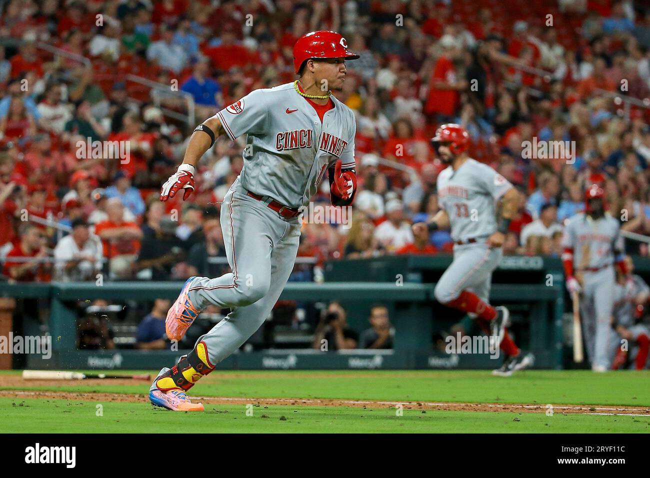 Cincinnati Reds' Noelvi Marte heads toward first after hitting a two ...