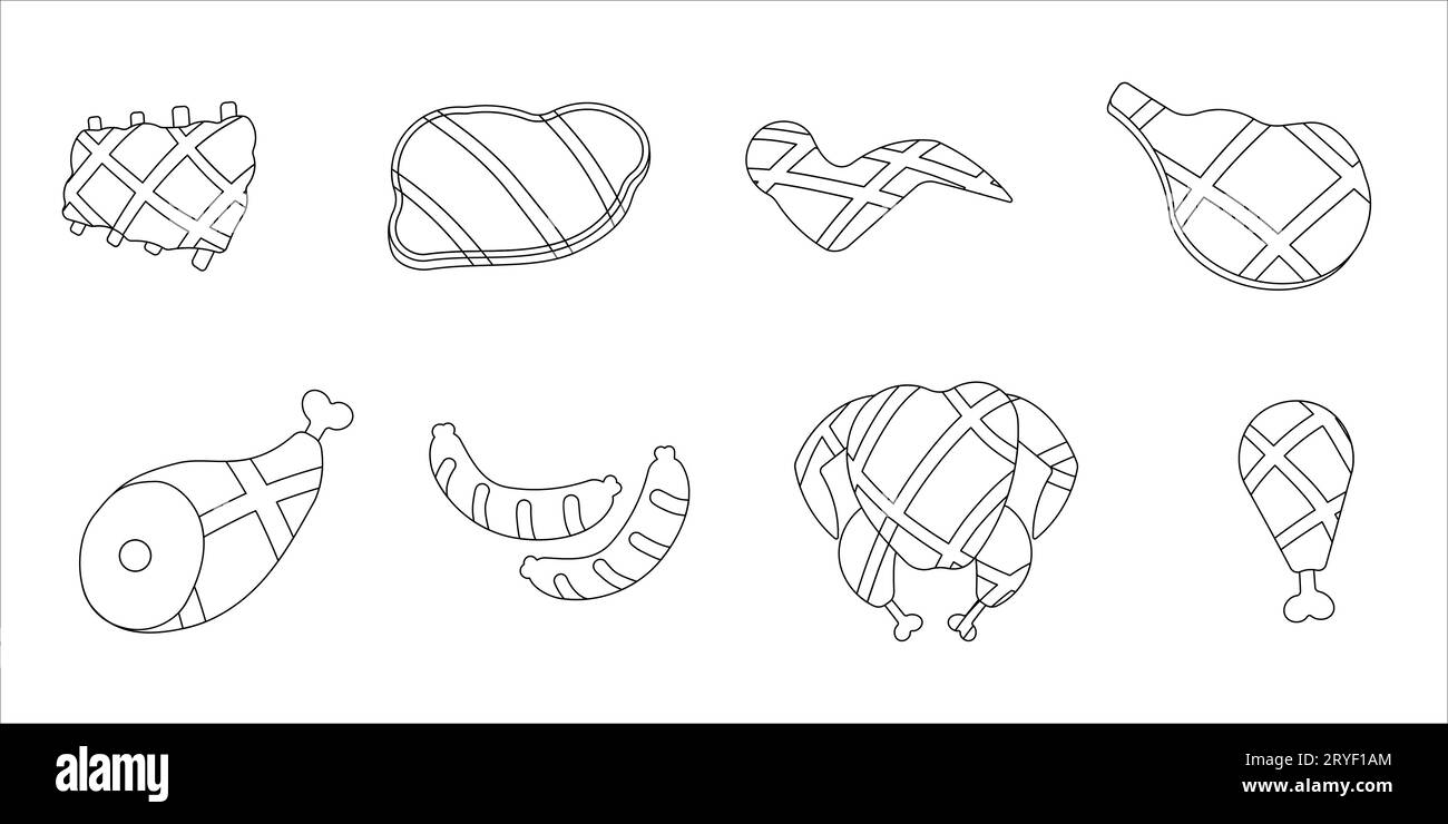 Meat line art Black and White Stock Photos & Images - Alamy