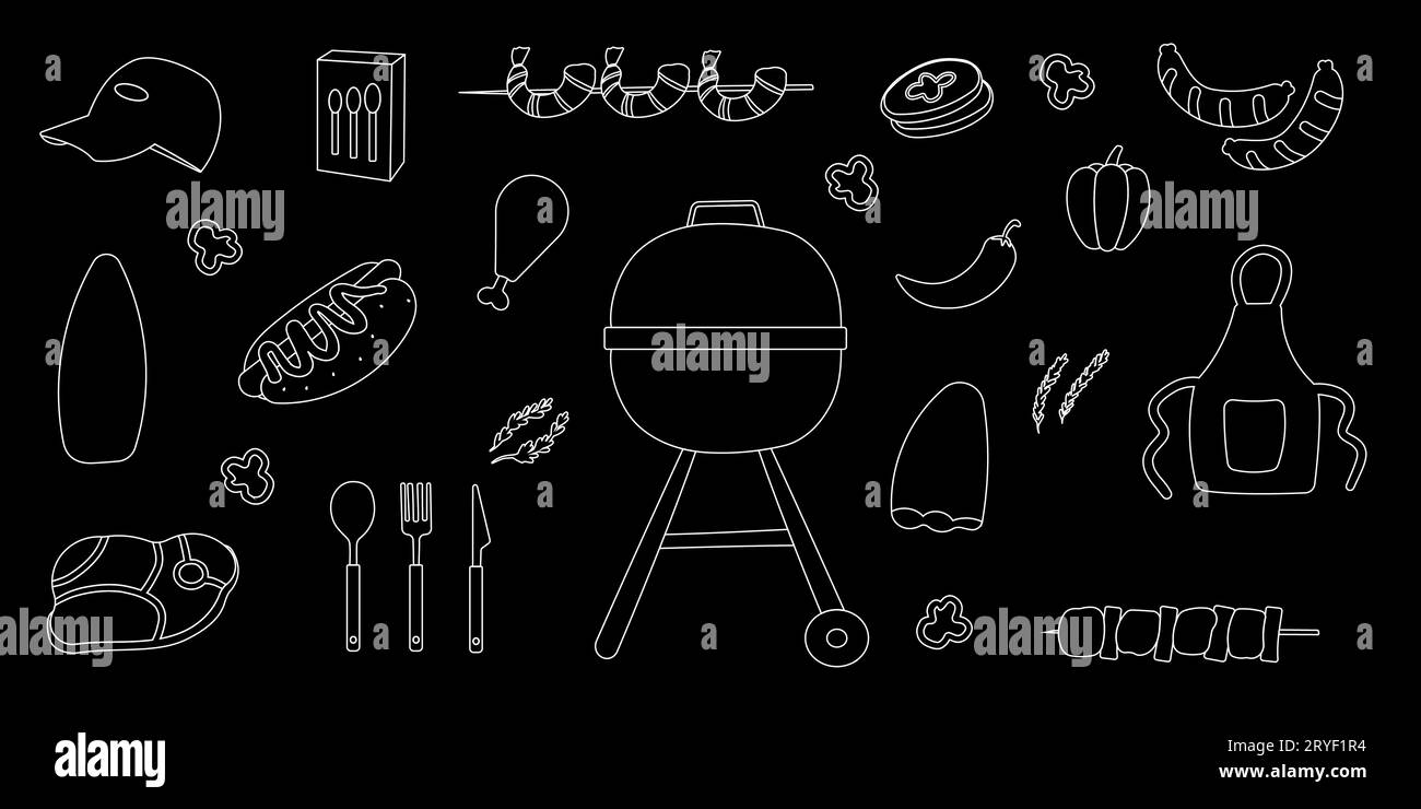 bbq grill party line doodle elements set Stock Vector Image & Art - Alamy