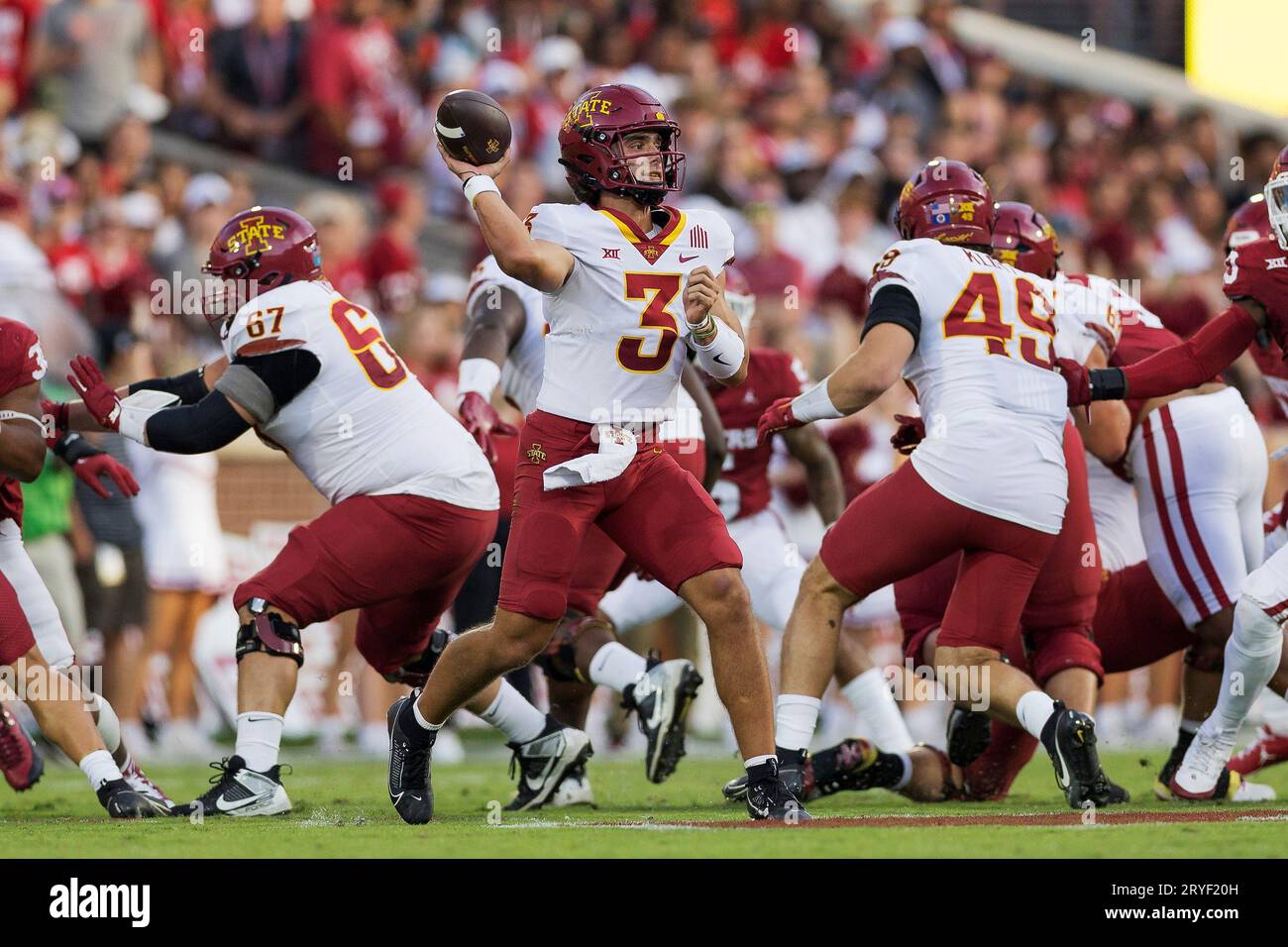 Iowa State quarterback Rocco Becht throws a pass during the first half ...