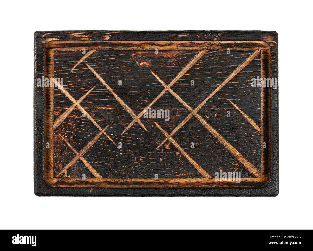 Dark burnt wood cutting board isolated on white Stock Photo - Alamy