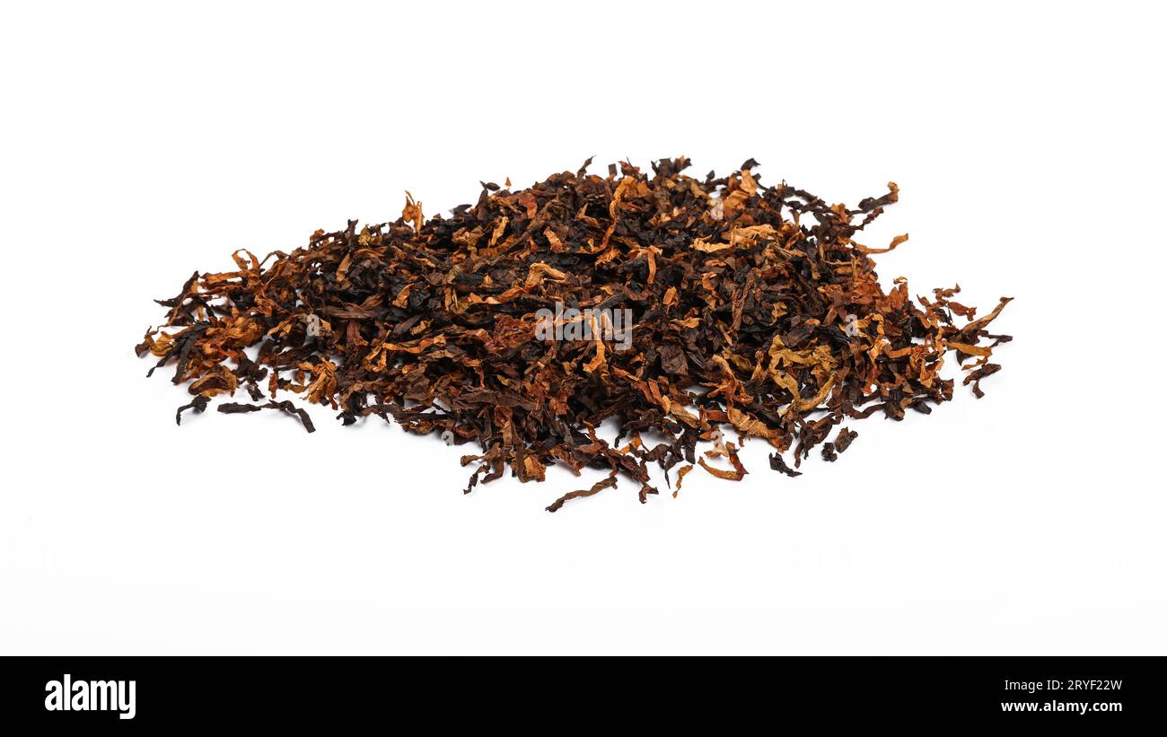 Pile of long coarse cut pipe tobacco over white Stock Photo - Alamy