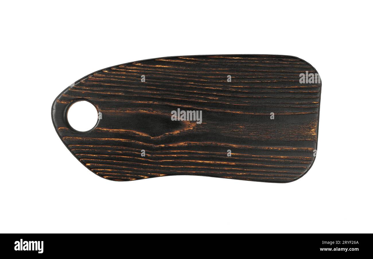 Dark burnt wood cutting board isolated on white Stock Photo - Alamy