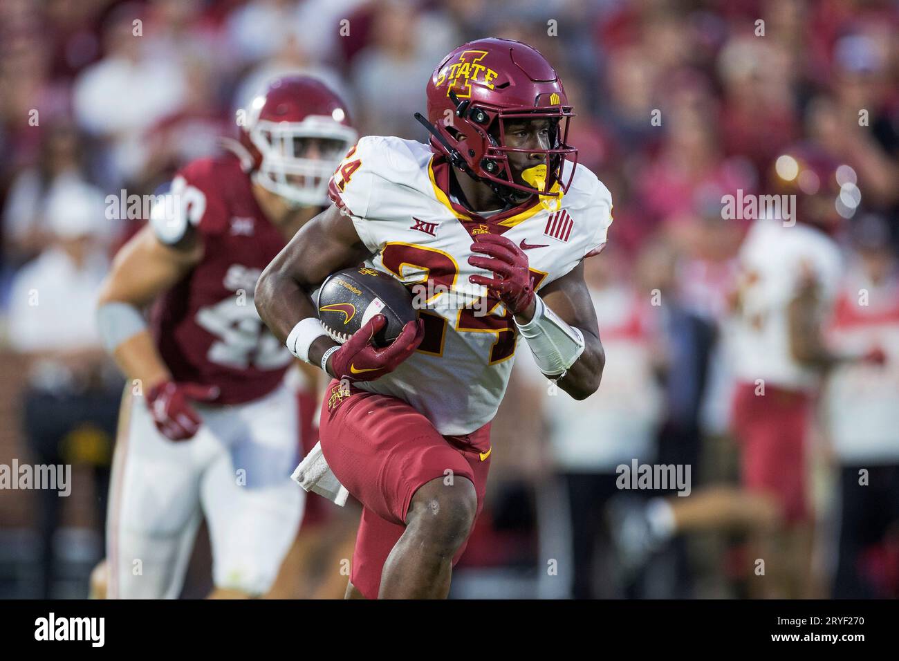 Iowa State running back Abu Sama III (24) runs for a first down against Oklahoma during the ...