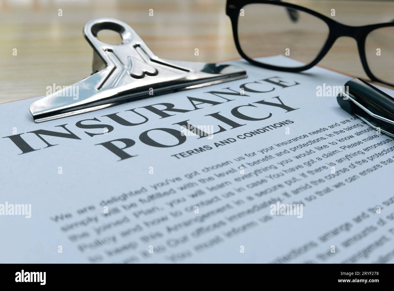 Insurance policy concept. Company insurance policy document Stock Photo ...