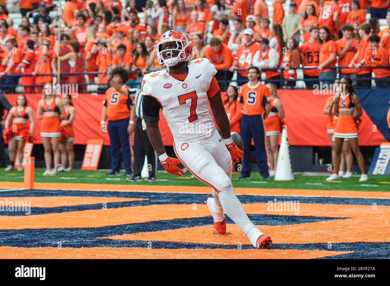 Clemson running back Phil Mafah celebrates after scoring a touchdown ...