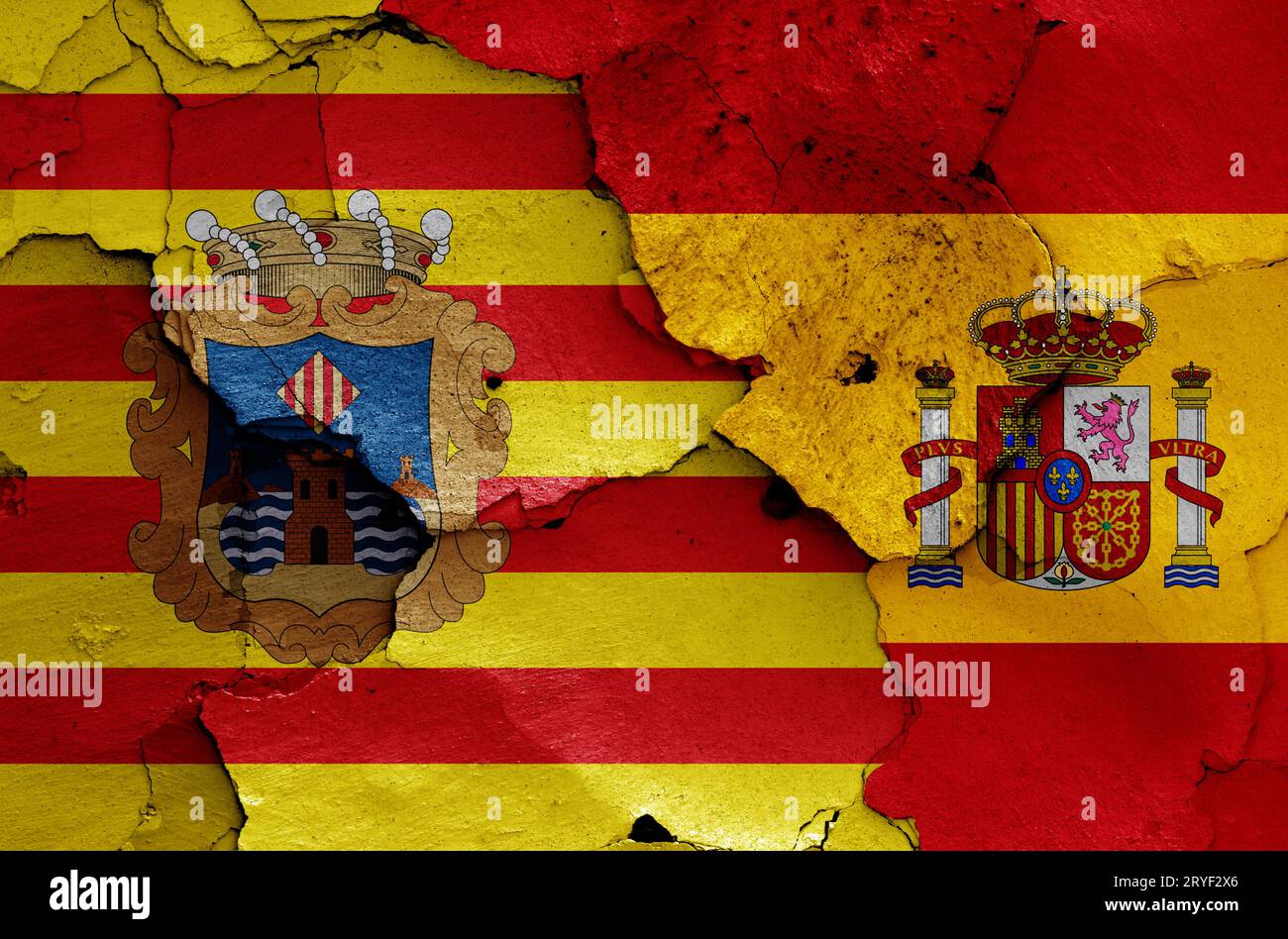 Flags of Benidorm and Spain painted on cracked wall Stock Photo - Alamy