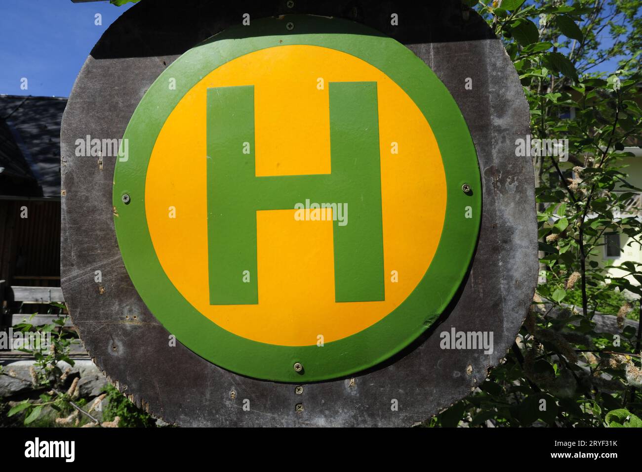 Bus stop traffic sign in europe Stock Photo - Alamy