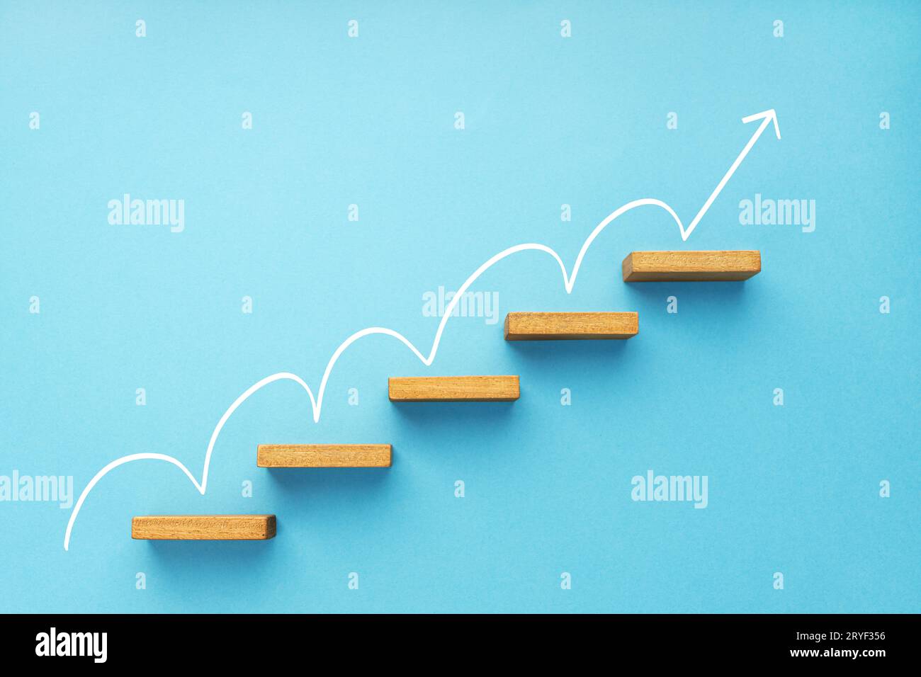 Rising arrow on staircase on blue background. Growth, increasing ...