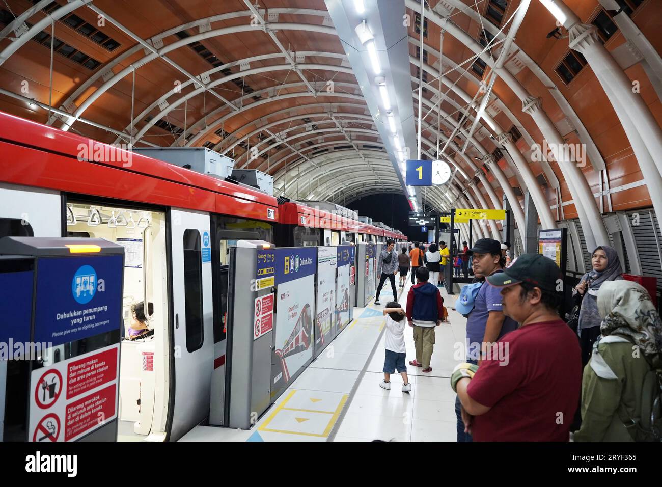 September 28, 2023. Jakarta, Indonesia. LRT station at night ...
