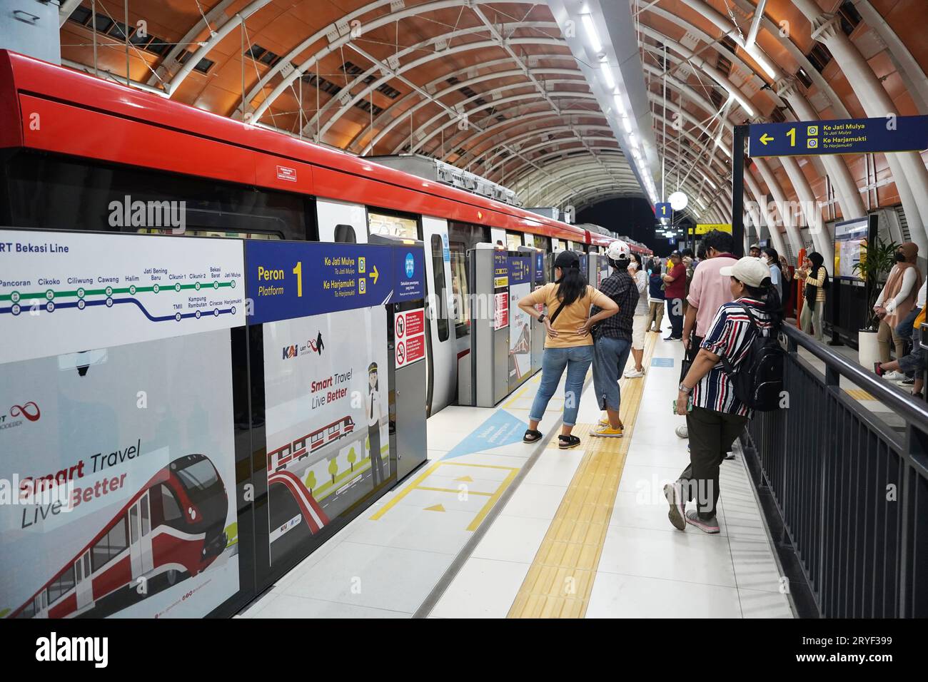 September 28, 2023. Jakarta, Indonesia. LRT station at night ...