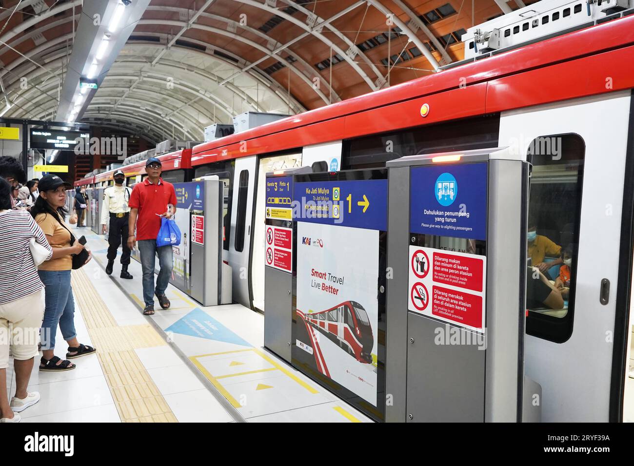 September 28, 2023. Jakarta, Indonesia. LRT station at night ...