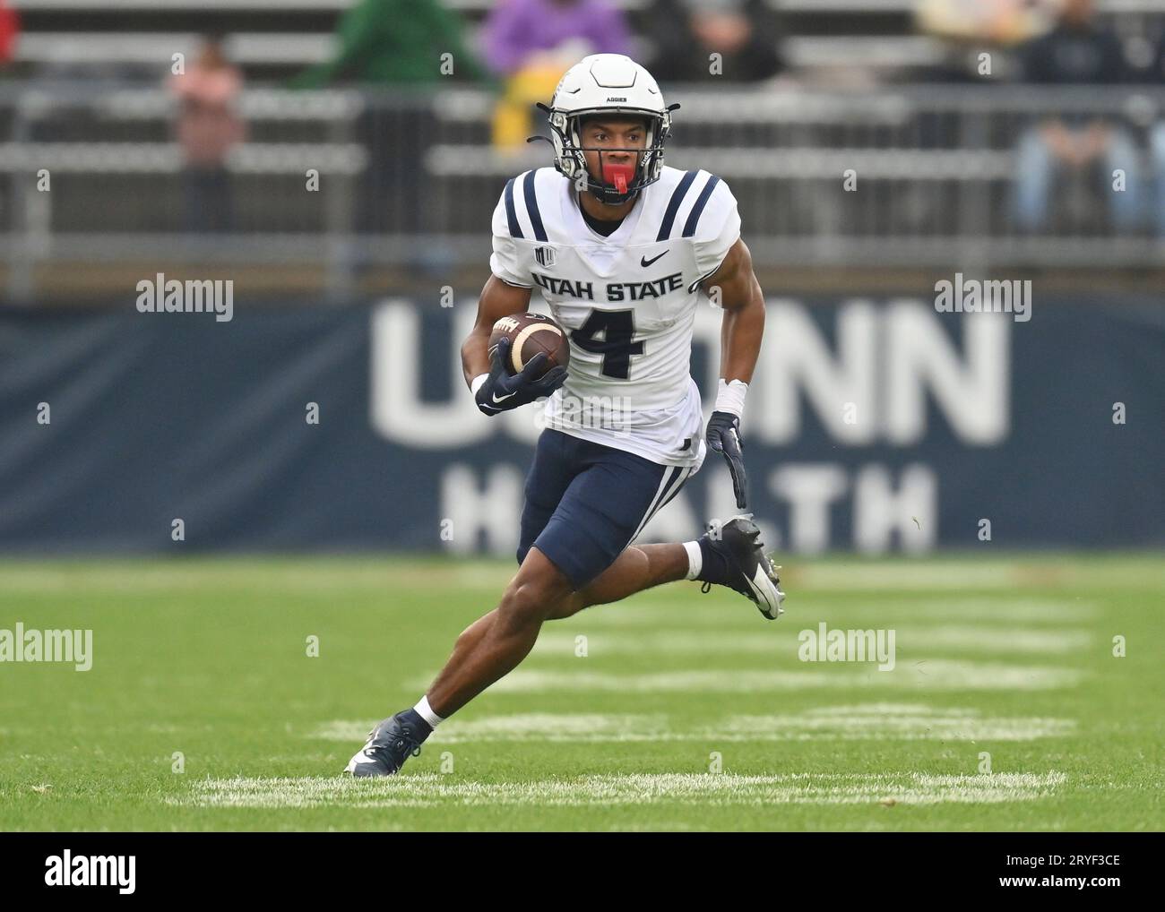 EAST HARTFORD, CT - SEPTEMBER 30: Utah State Aggies wide receiver Micah ...