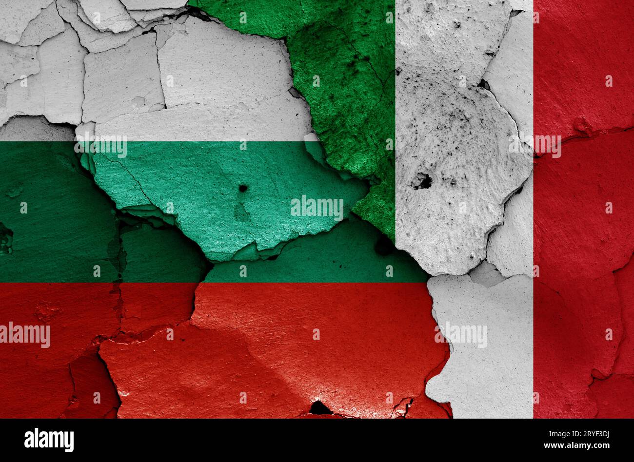 Flags of Bulgaria and Italy painted on cracked wall Stock Photo - Alamy