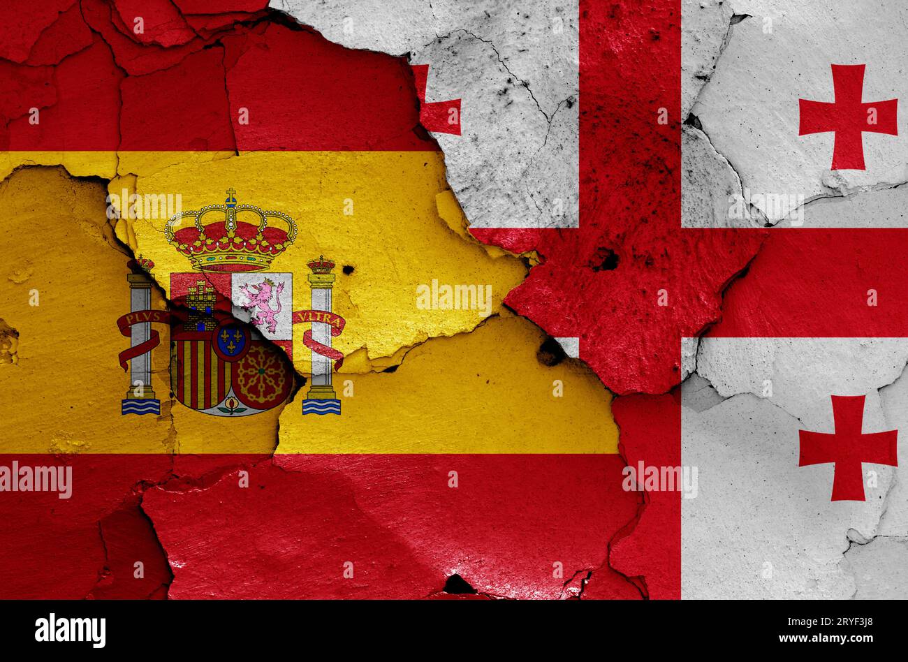 Flags of Spain and Georgia painted on cracked wall Stock Photo - Alamy