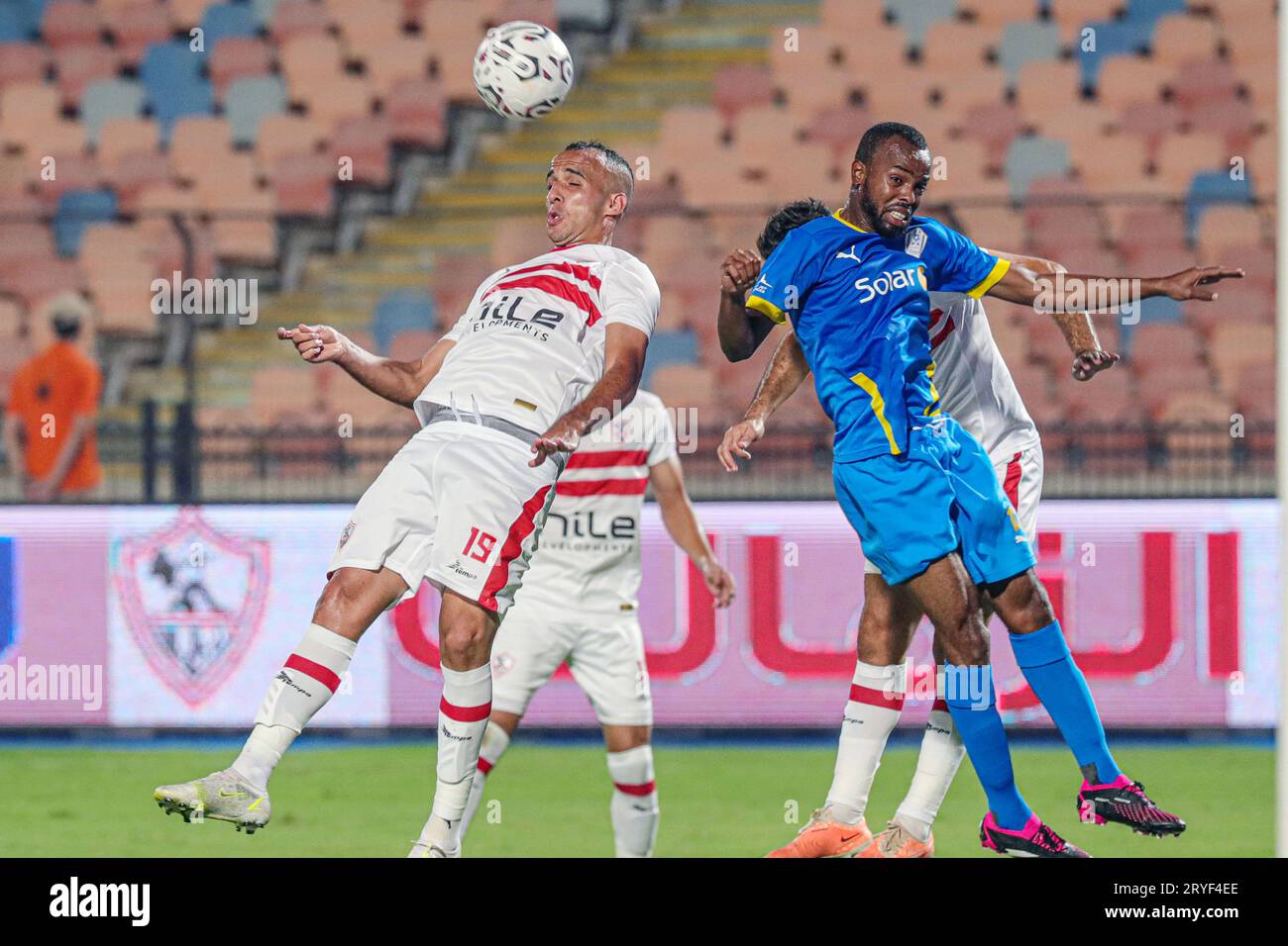 Cairo, Egypt. 30th Sep, 2023. Nasser Mansy (L) of Zamalek competes ...