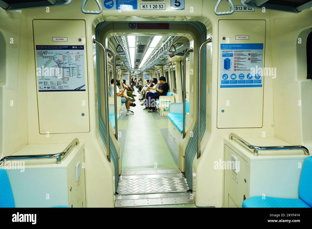 September 28, 2023. Jakarta, Indonesia. The atmosphere inside the LRT ...