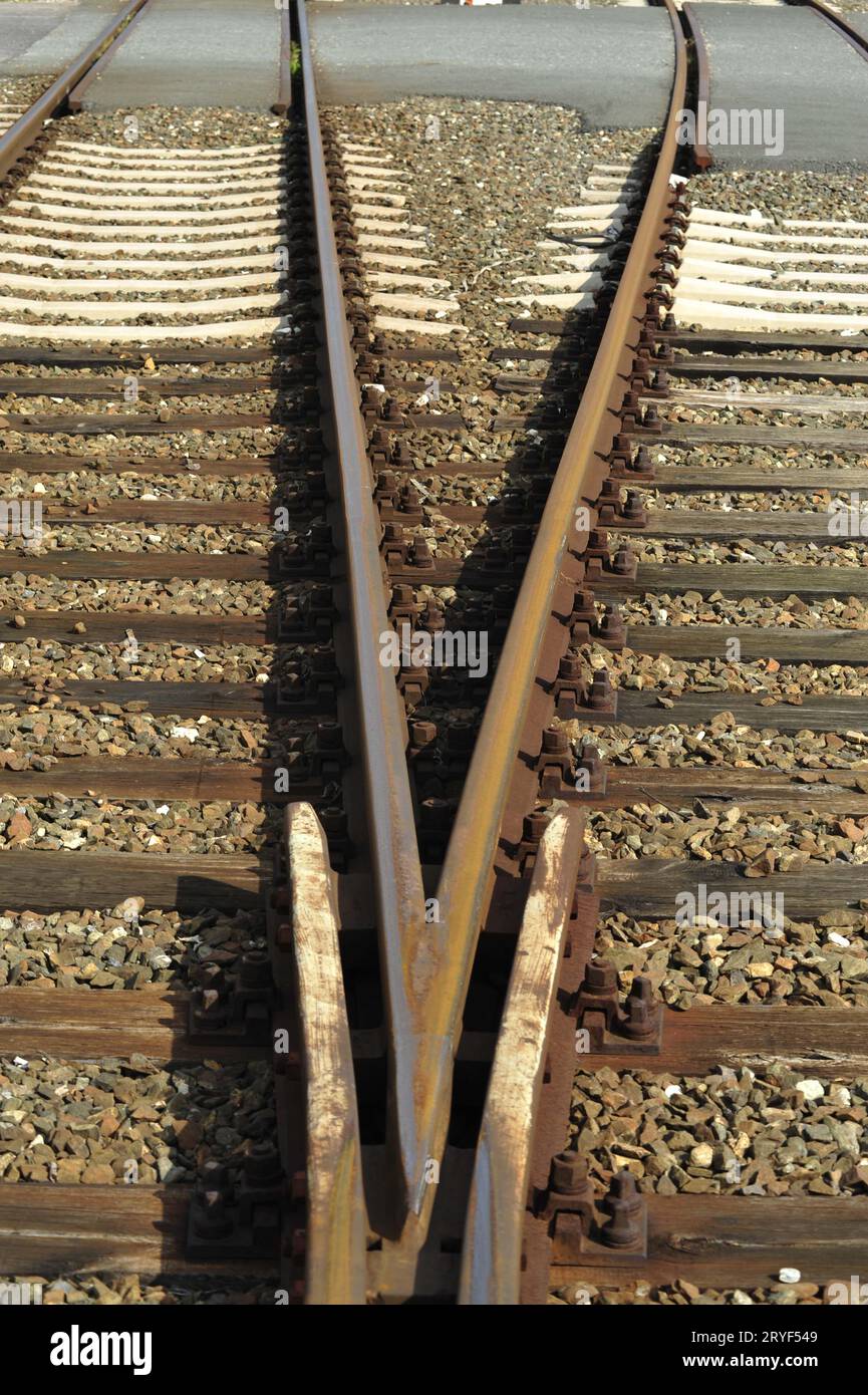 Switch or track switch in railroad and train traffic Stock Photo - Alamy
