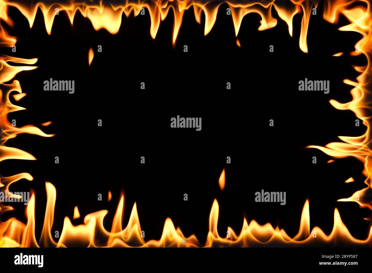 Frame of fire flames isolated on black Stock Photo - Alamy