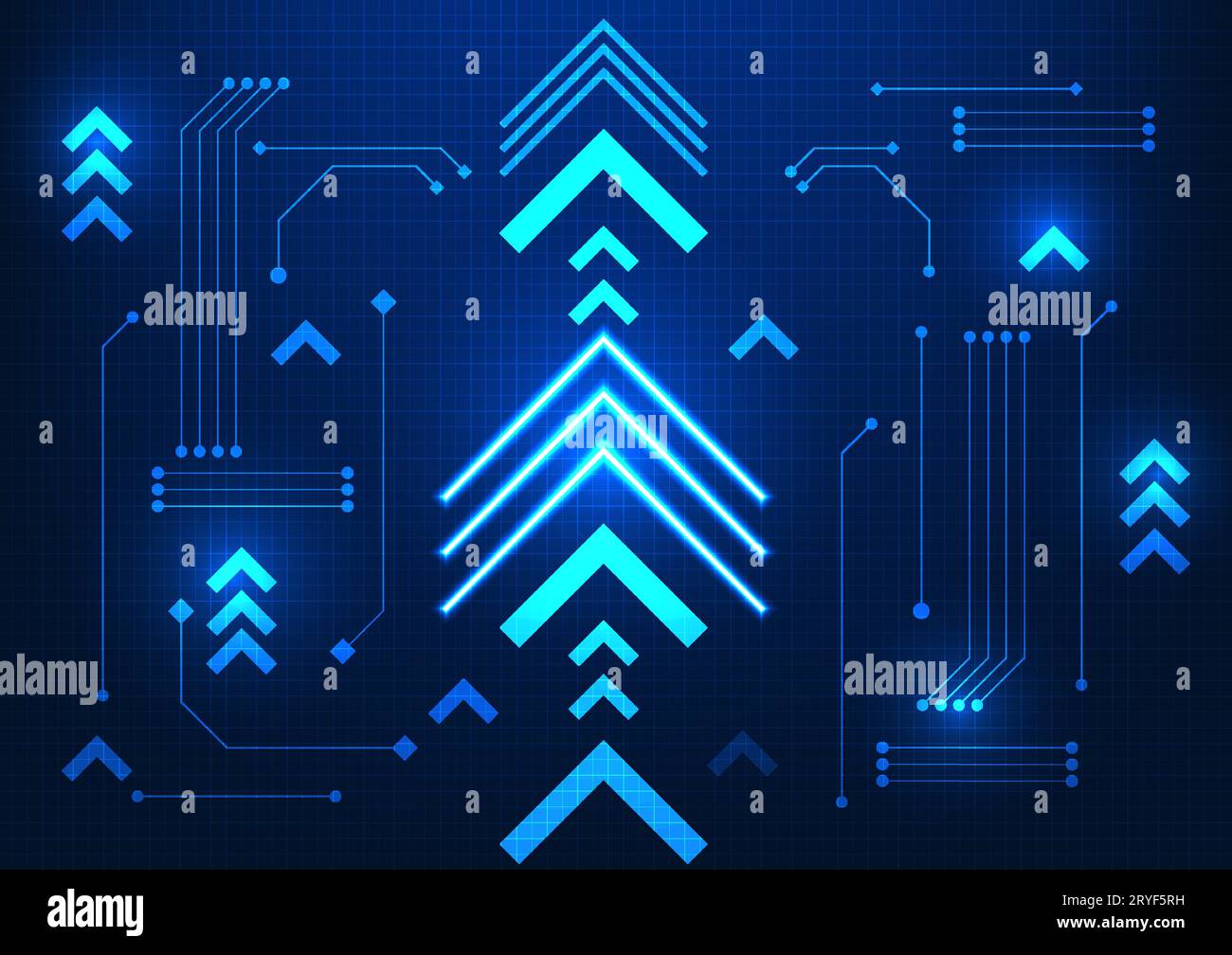 Abstract technology background Several arrows appear in an array of ...