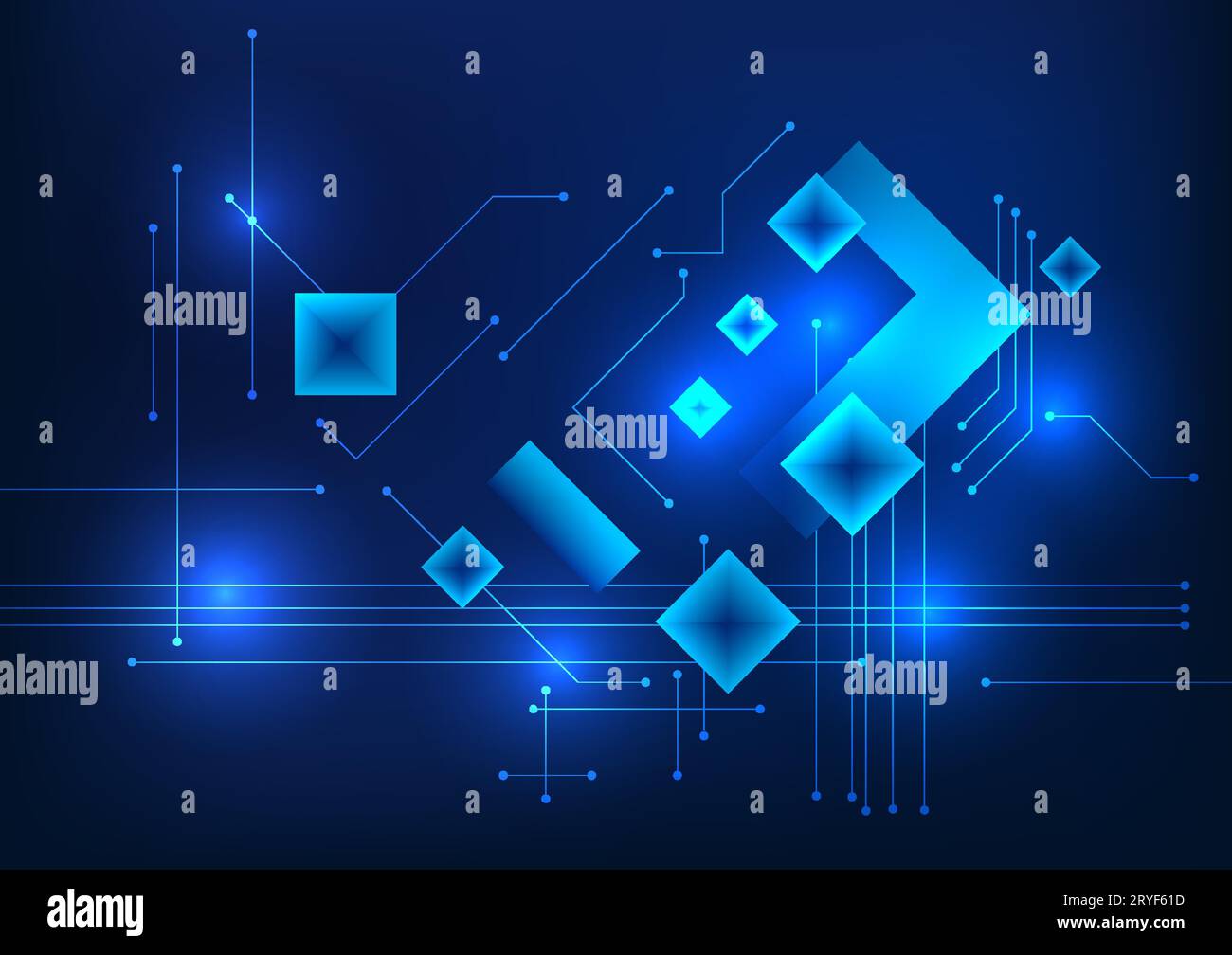 Abstract technology background uses square geometric shapes along with ...