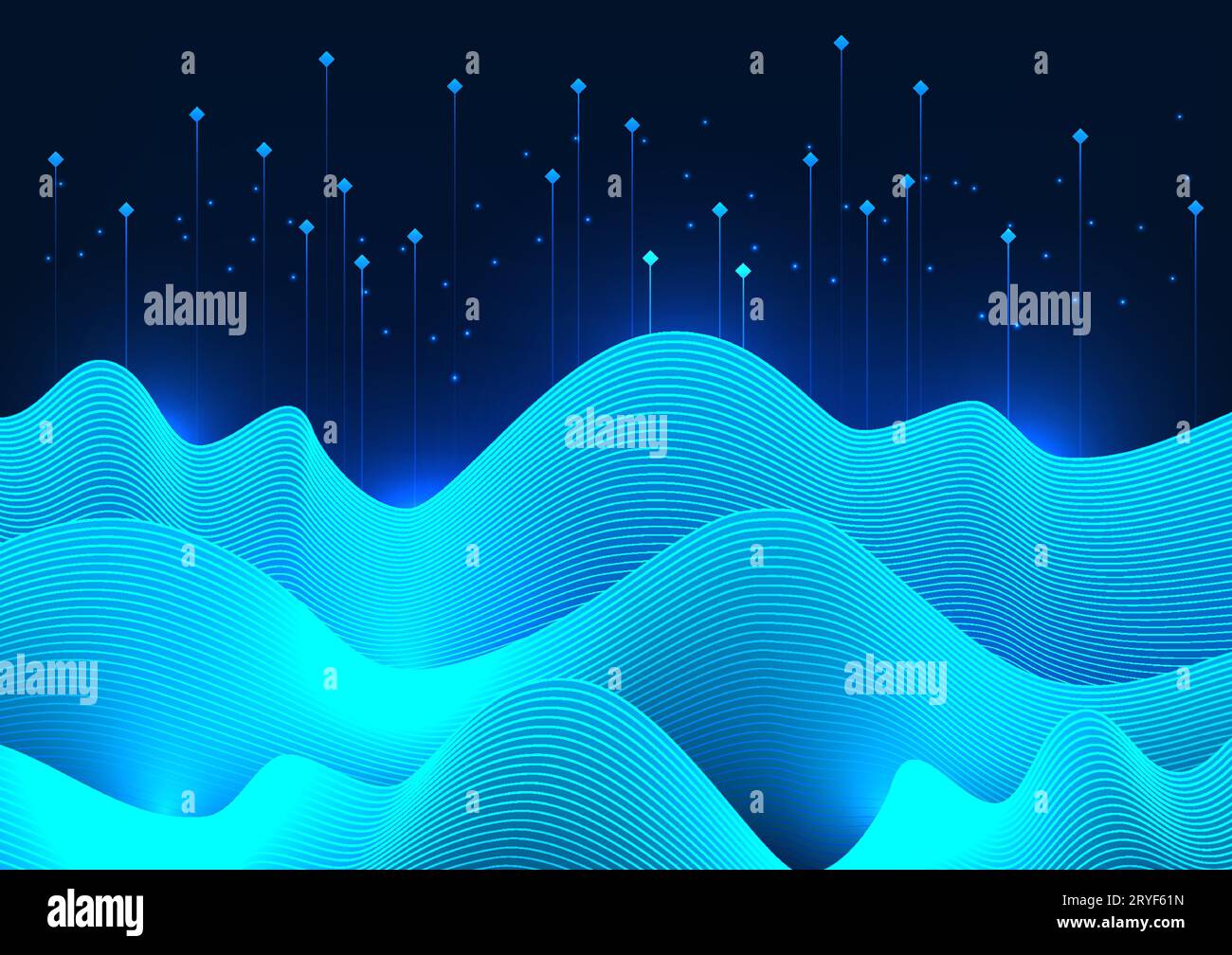 Big data technology background, the lines are overlapping waves with many layers, representing ...