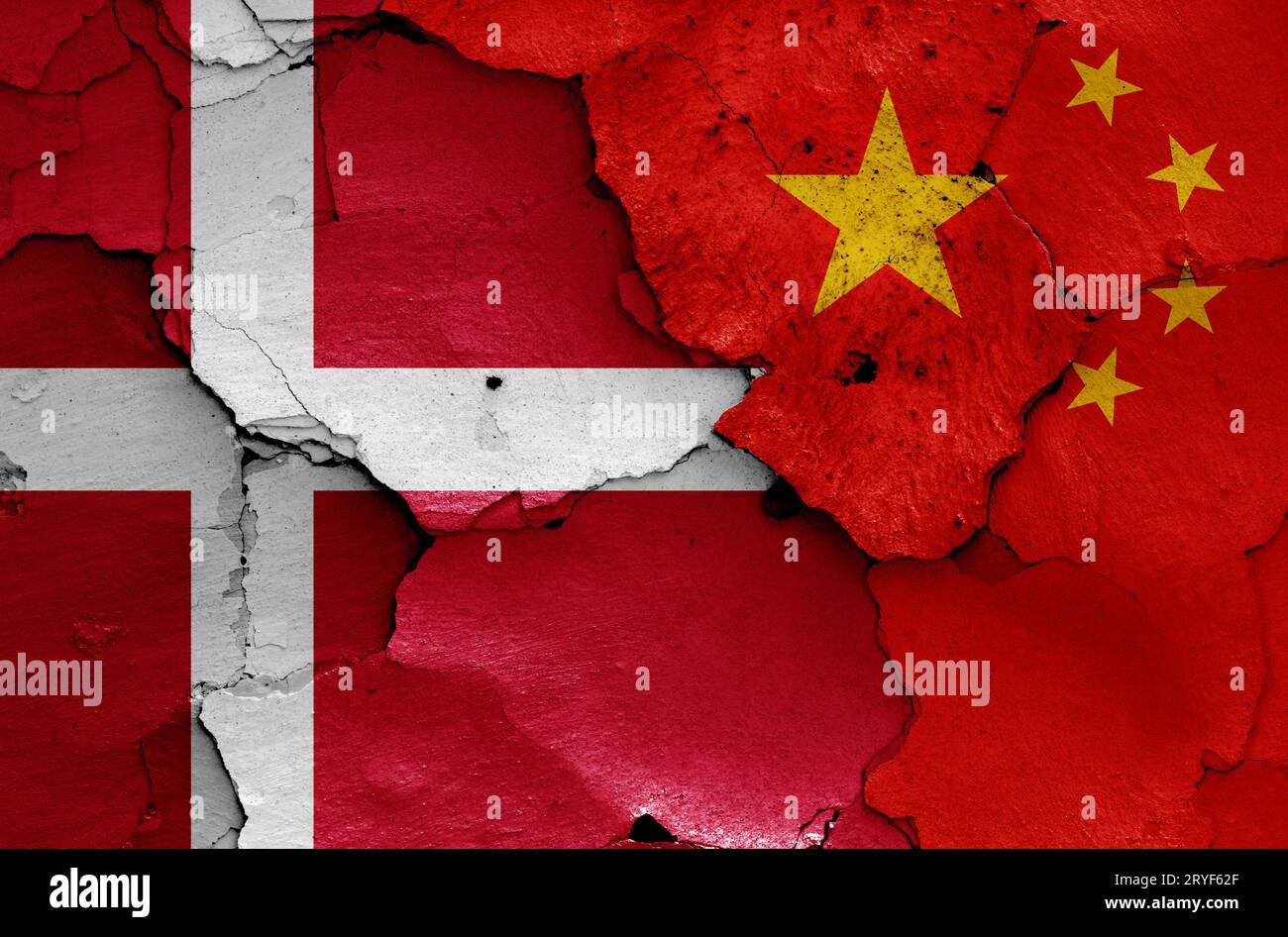 Flags of Denmark and China painted on cracked wall Stock Photo - Alamy